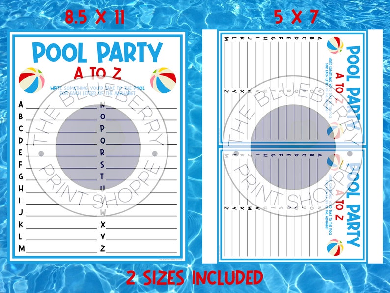 Pool Party A to Z Game | Pool Party Theme | Dive in | Swimming Party ...