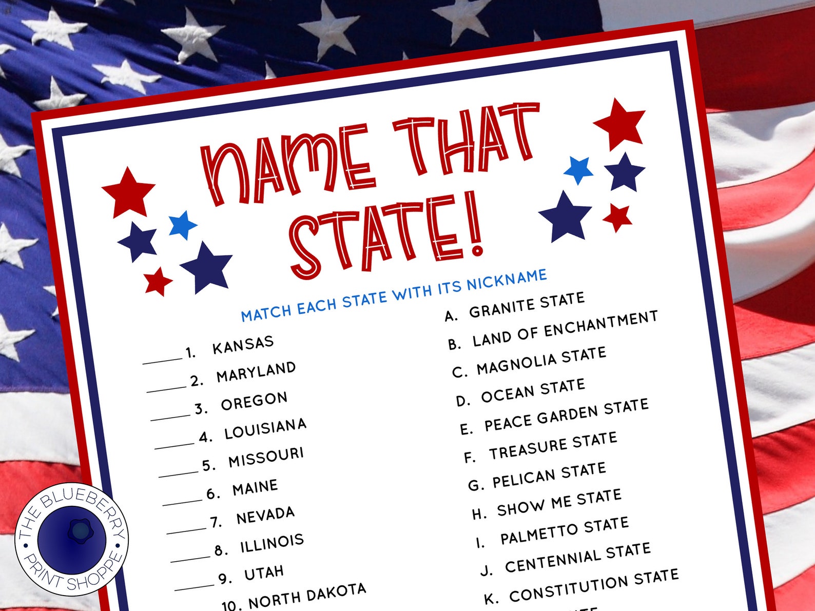 Name That State State Nickname Game 4th of July - Etsy