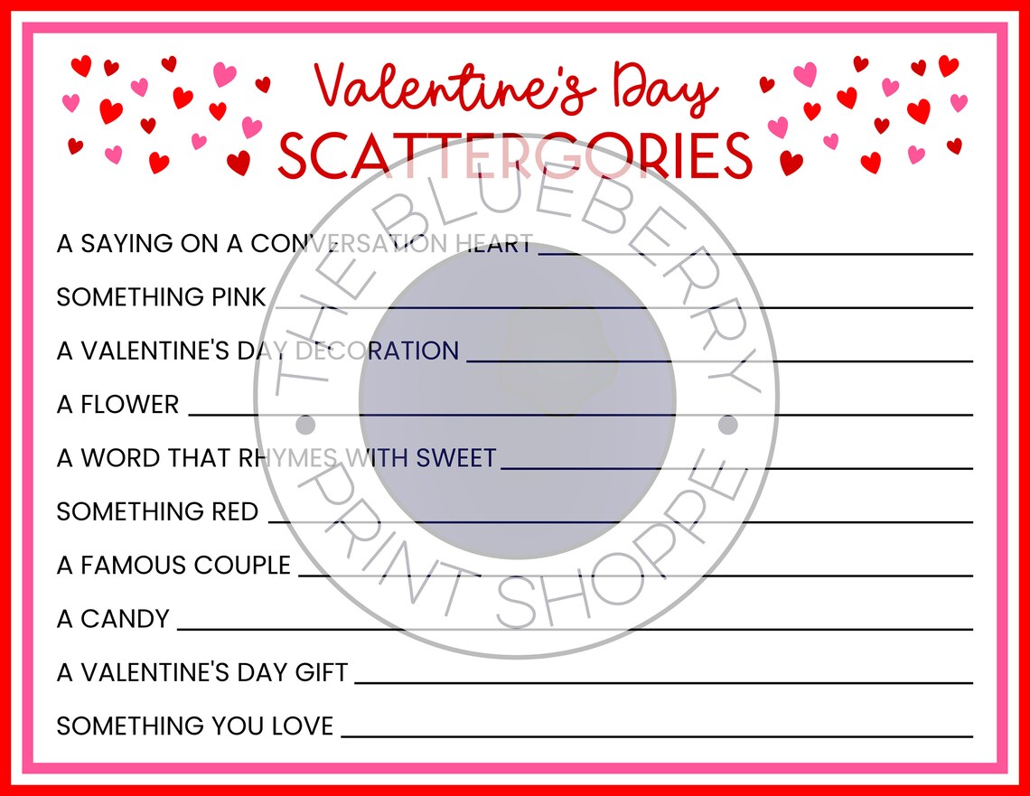 Valentine's Day Scattergories Classroom Game Class - Etsy