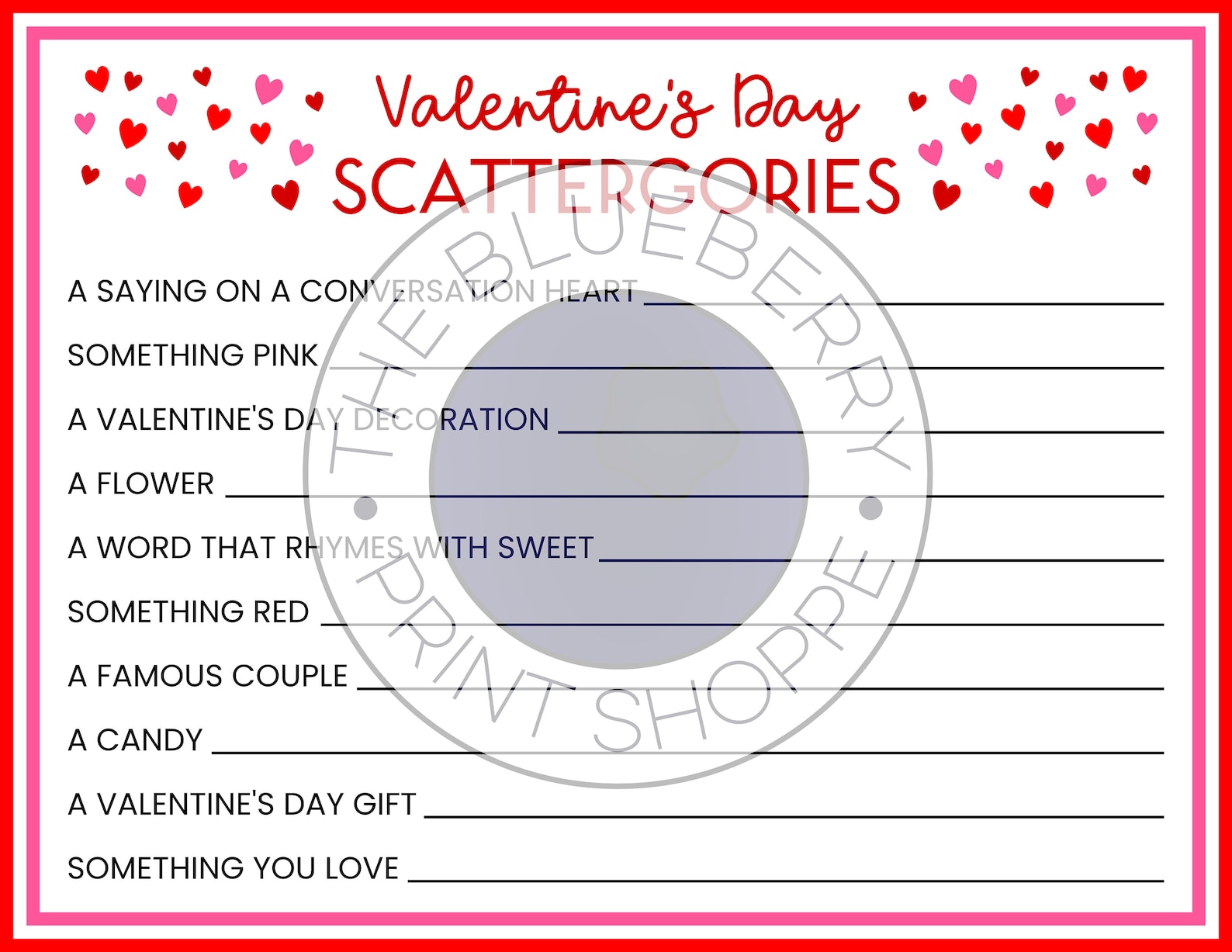 Valentine's Day Scattergories Classroom Game Class - Etsy