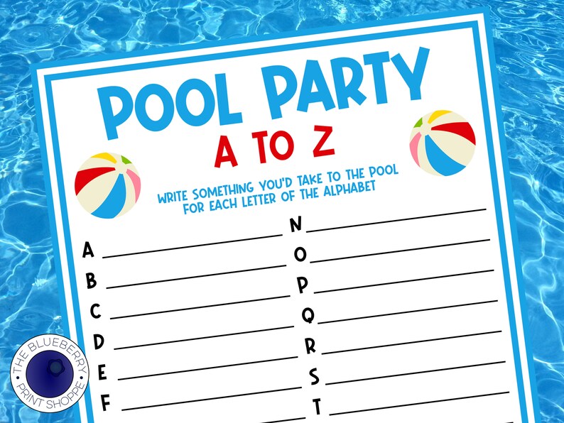 Pool Party A to Z Game | Pool Party Theme | Dive in | Swimming Party ...