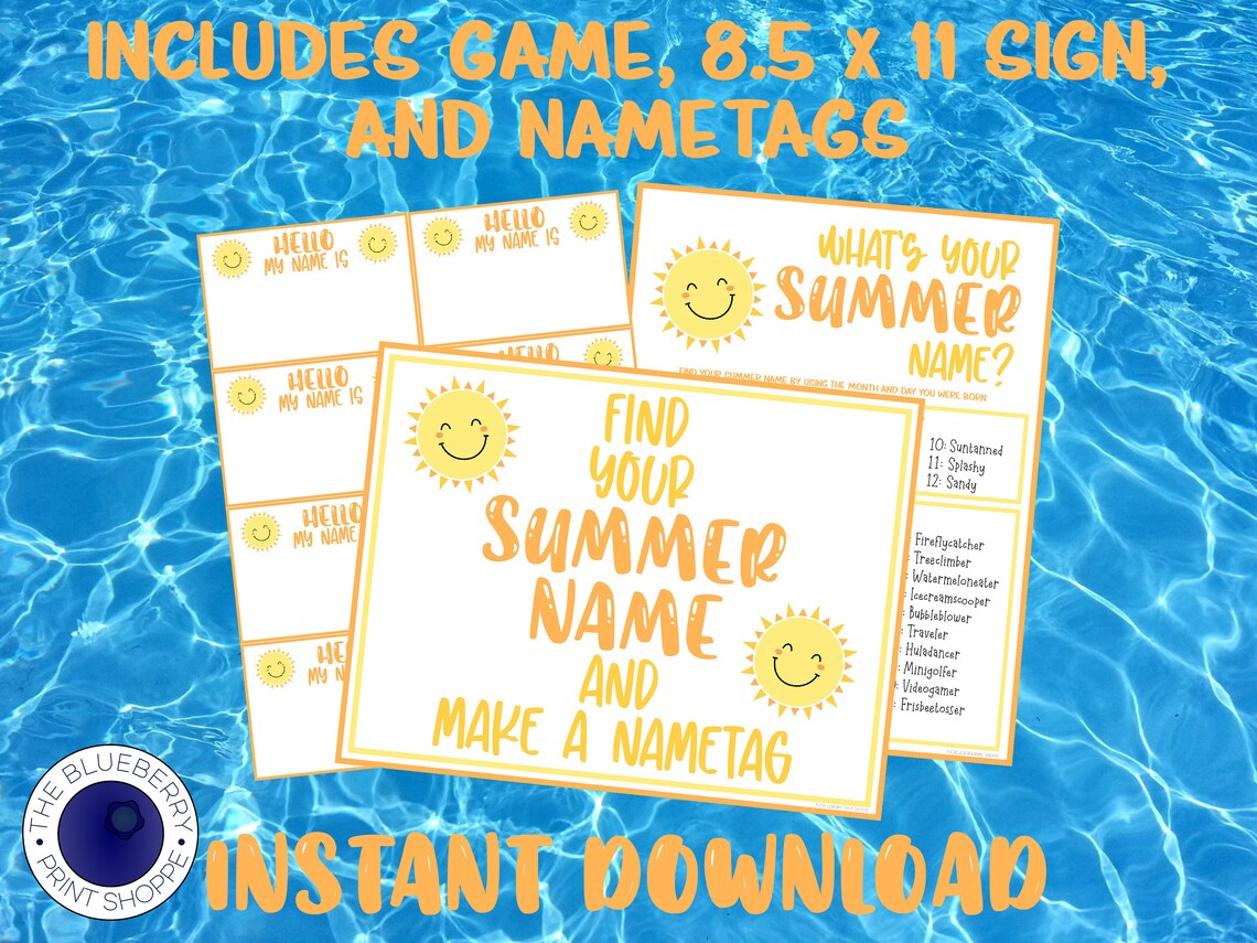 What's Your Summer Name Game WITH NAMETAGS & SIGN Summer - Etsy