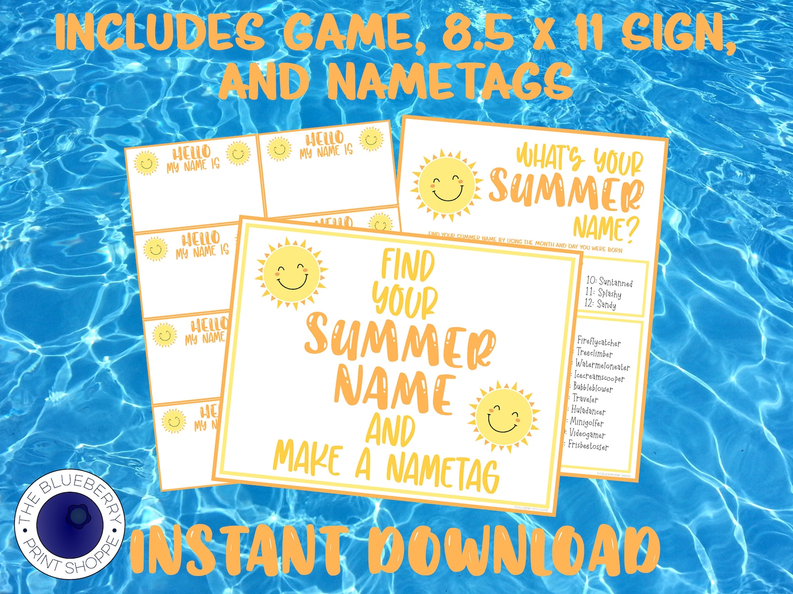 What's Your Summer Name Game WITH NAMETAGS & SIGN Summer - Etsy