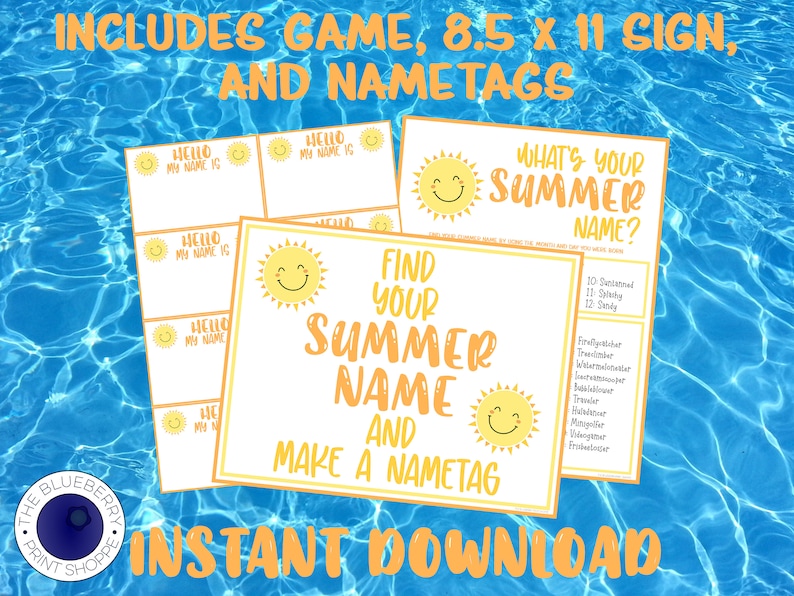 What's Your Summer Name Game WITH NAMETAGS & SIGN Summer - Etsy