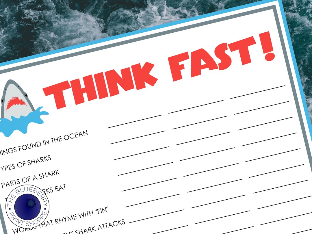Shark Party Game | THINK FAST! | Shark Week Game | Name 3 | Categories ...