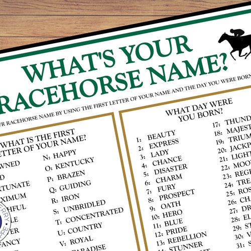 What's Your Racehorse Name Game WITH NAMETAGS & SIGN - Etsy