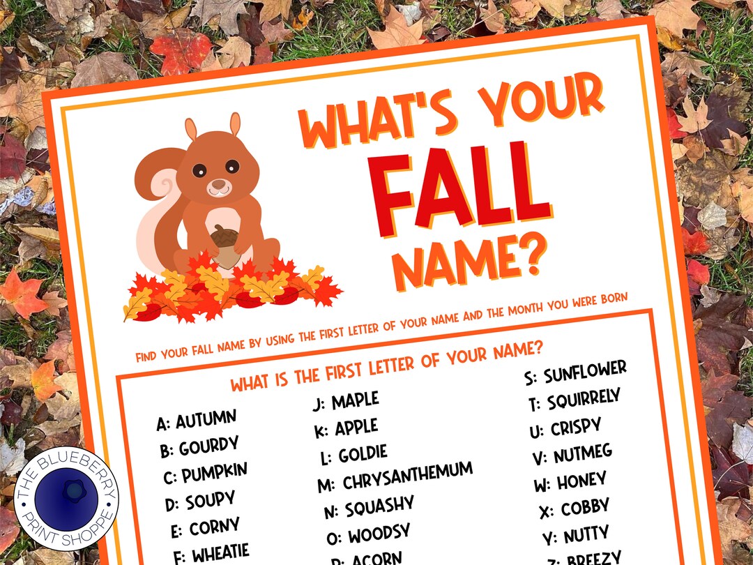 What's Your Fall Name Game WITH Name Tags & Sign | Fall Party Game ...