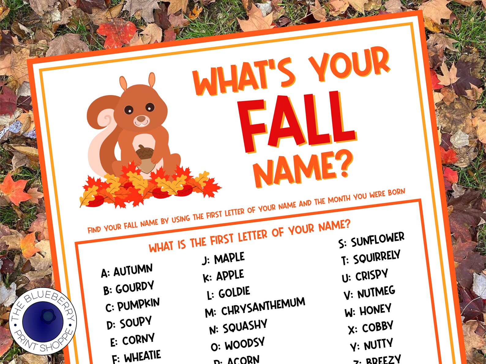 What's Your Fall Name Game WITH Name Tags & Sign | Fall Party Game ...