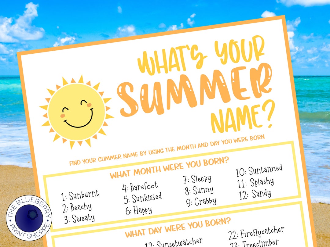 What's Your Summer Name Game WITH NAMETAGS & SIGN | Summer Name ...
