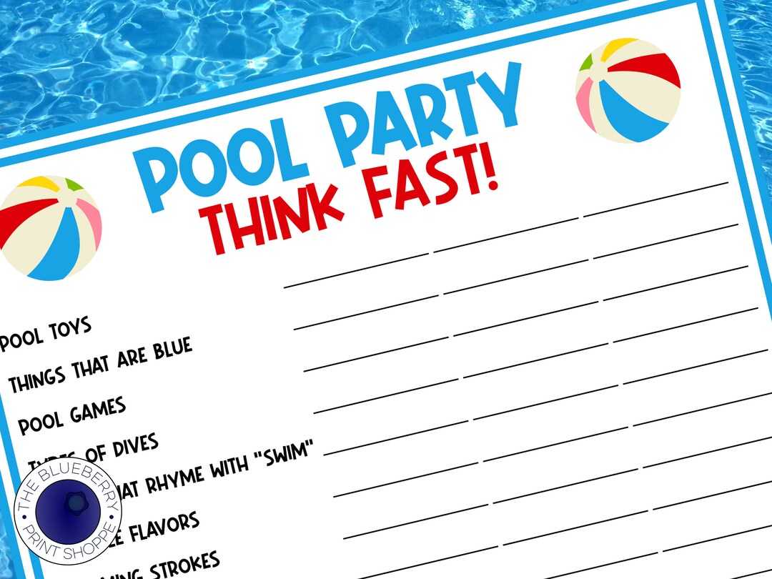Pool Party Think Fast Game | Pool Party Game | Pool Party Theme | Dive ...