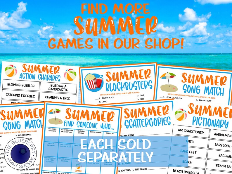 Summer Printable Game Pictionary Charades Word Cards - Etsy