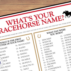 What's Your Racehorse Name Game With Nametags & Sign | VERSION 2 ...