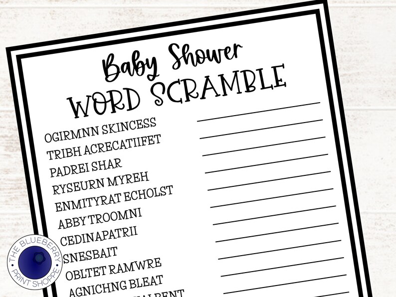 Baby Shower Game Baby Word Scramble Gender Reveal Party | Etsy