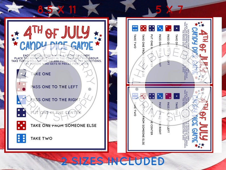 4th of July Candy Dice Game Independence Day Fun Activity - Etsy