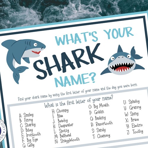 What's Your Shark Name Game WITH NAMETAGS & SIGN Shark - Etsy