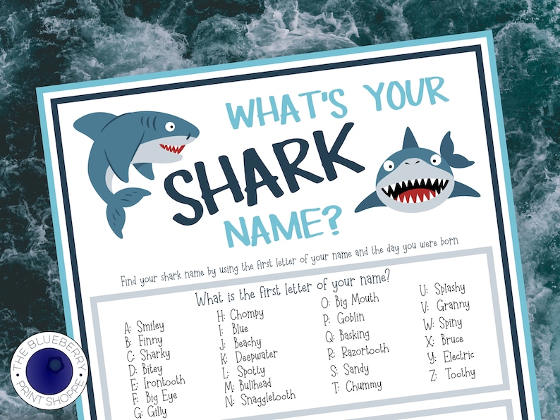 What's Your Shark Name Game WITH NAMETAGS & SIGN Shark - Etsy