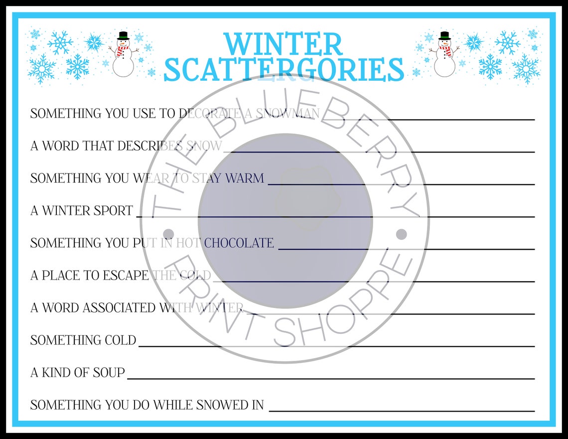 Winter Scattergories PRINTABLE Holiday Party Game - Etsy