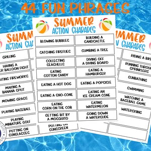 Summer Charades 44 Fun Phrases to Act Out Printable Summer - Etsy
