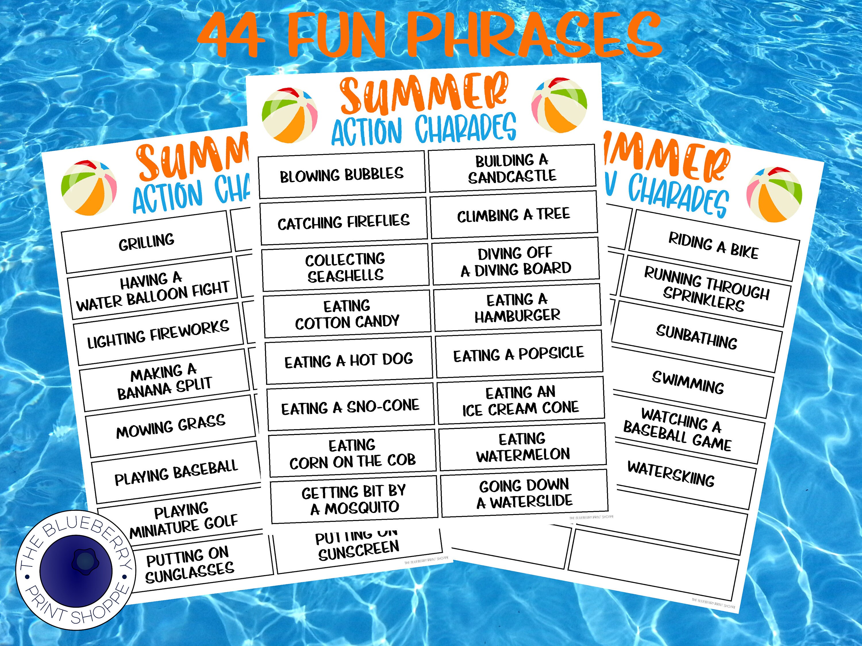 Summer Charades 44 Fun Phrases to Act Out Printable Summer - Etsy