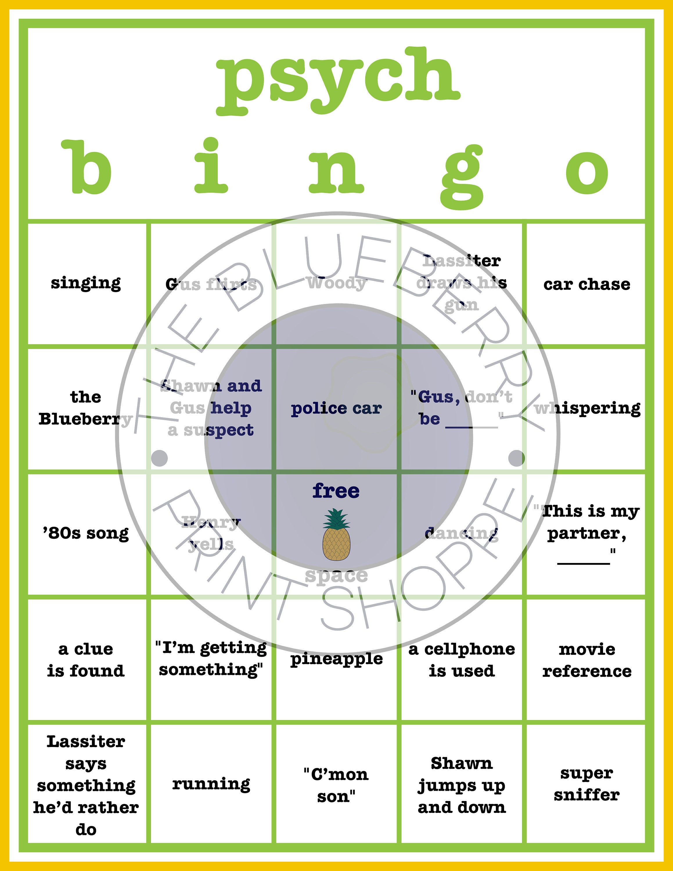 Psych Bingo | 10 Cards | Party Game | Bingo Cards | Psych Fans | Psych ...
