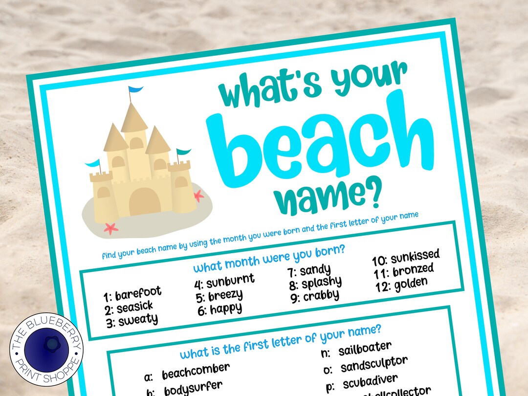 What's Your Beach Name Game WITH NAMETAGS & SIGN | Beach Party | Summer ...
