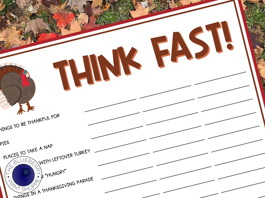 Thanksgiving Think Fast Game | Thanksgiving Name 3 Game | Thanksgiving ...