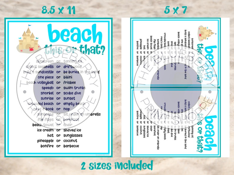 Beach This or That? | Beach Party Game | Beach Bash | Beach Theme ...