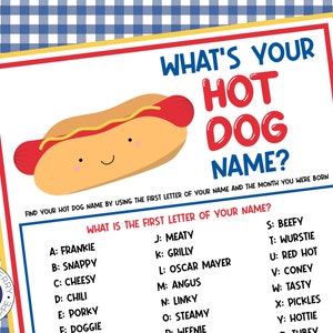 What's Your Hot Dog Name Game With Nametags and Sign Hot - Etsy