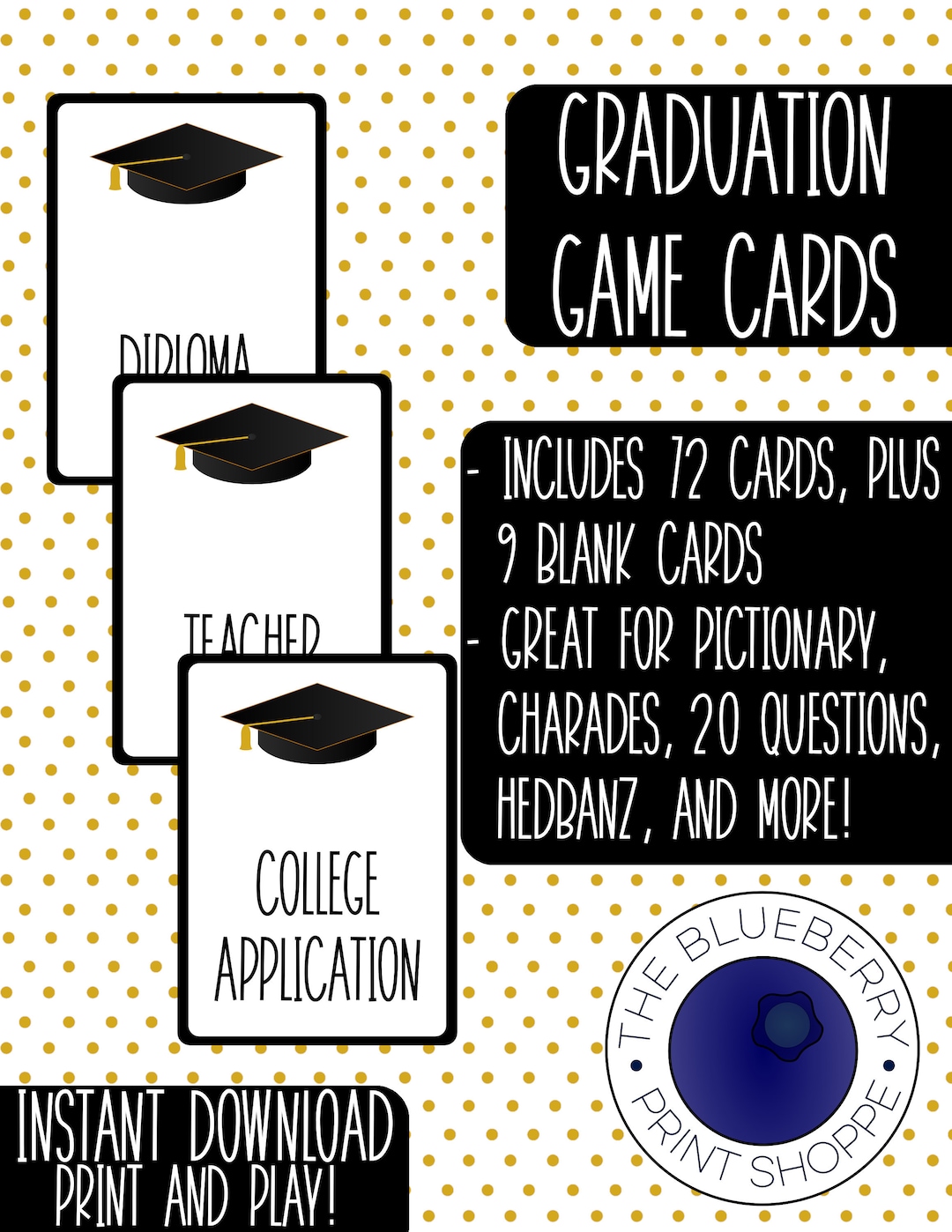 Graduation Printable Game | Word Cards for Playing Pictionary, 20 ...