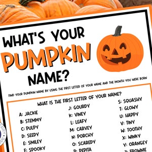 What's Your Pumpkin Name Game WITH NAMETAGS & SIGN | Pumpkin Carving ...
