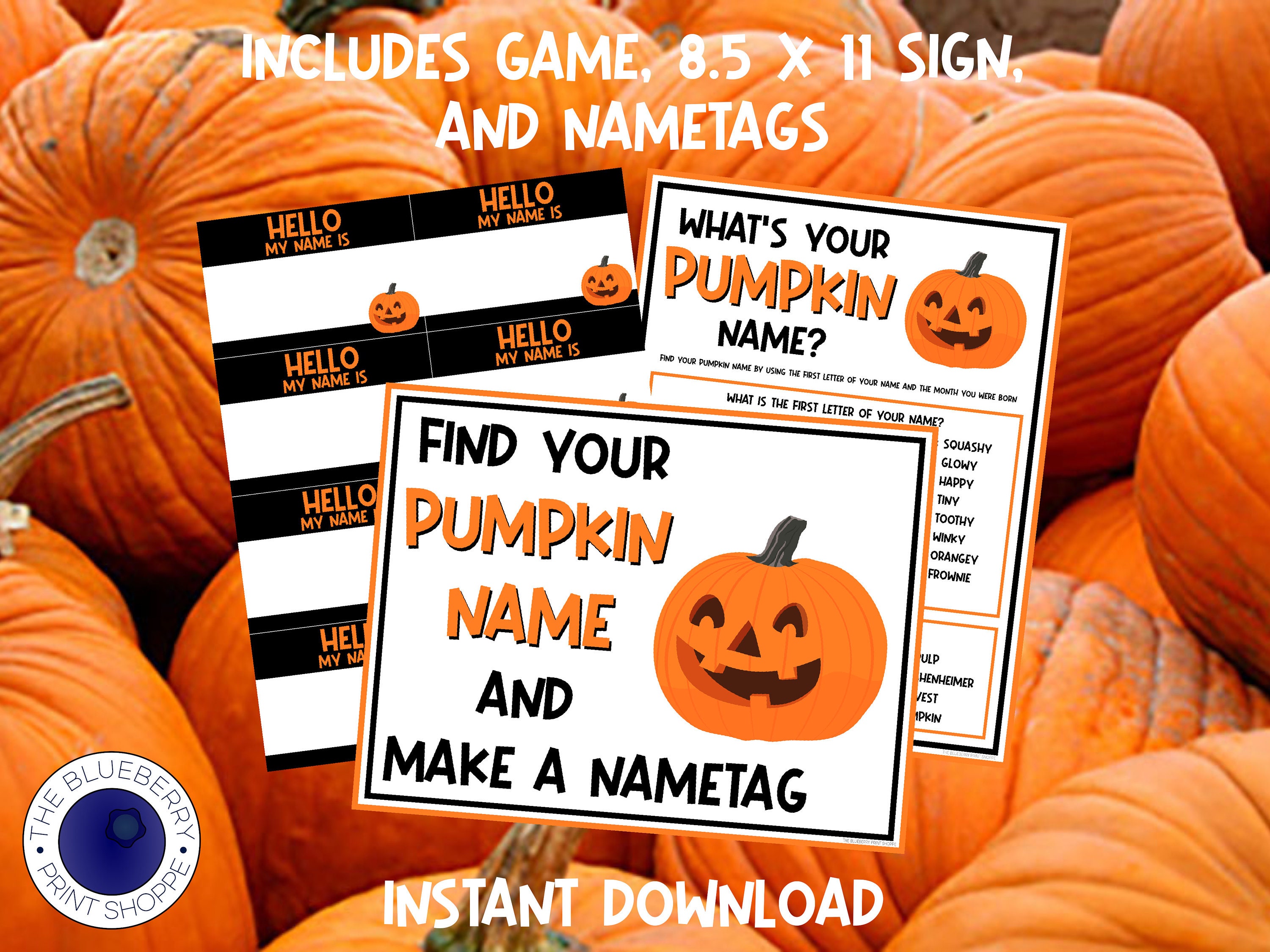 What's Your Pumpkin Name Game WITH NAMETAGS & SIGN | Pumpkin Carving ...