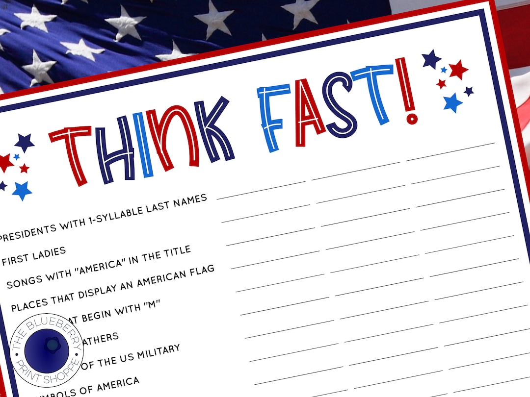 Patriotic THINK FAST! Game | 4th of July | Independence Day | Fourth of ...