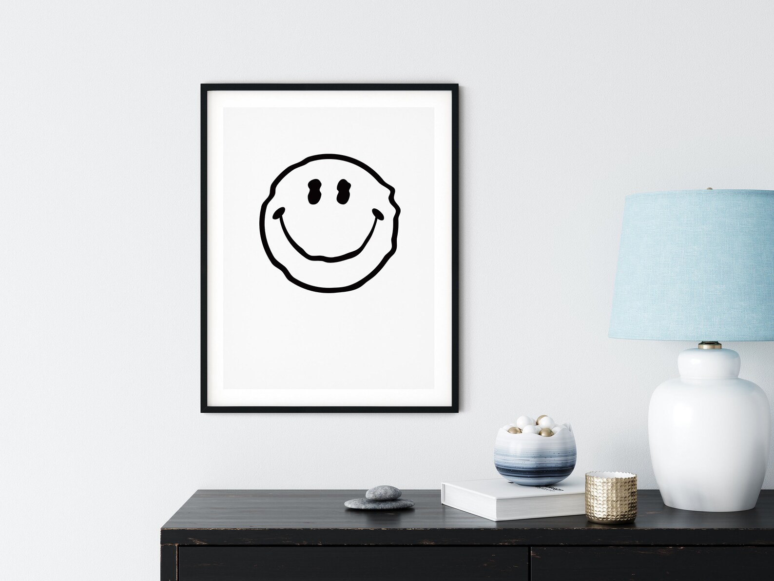 Smiley Face Poster White Wavy Smiley By Haus and Hues Cool | Etsy