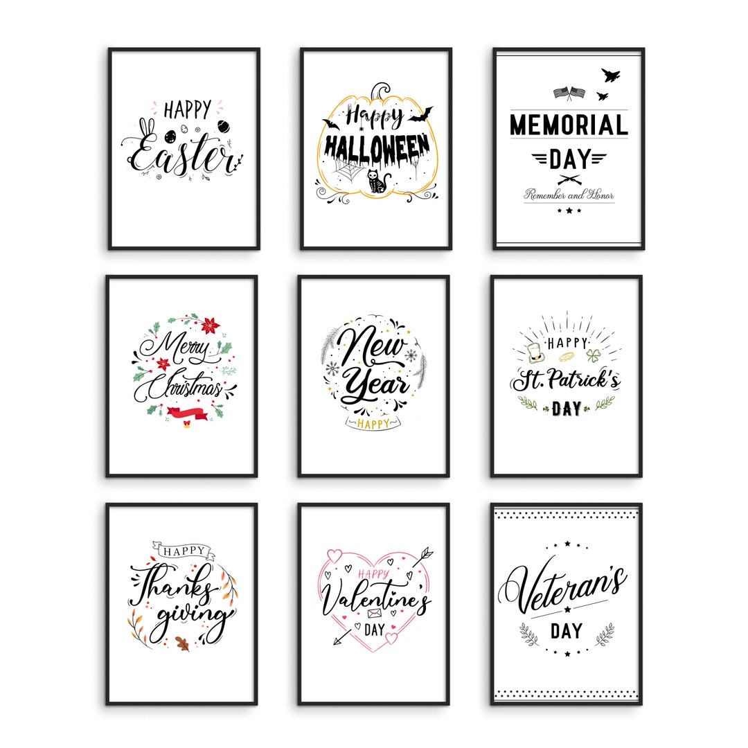 Interchangeable Holiday Decor Set: 9 Framed Seasonal Prints (12x16) - Etsy