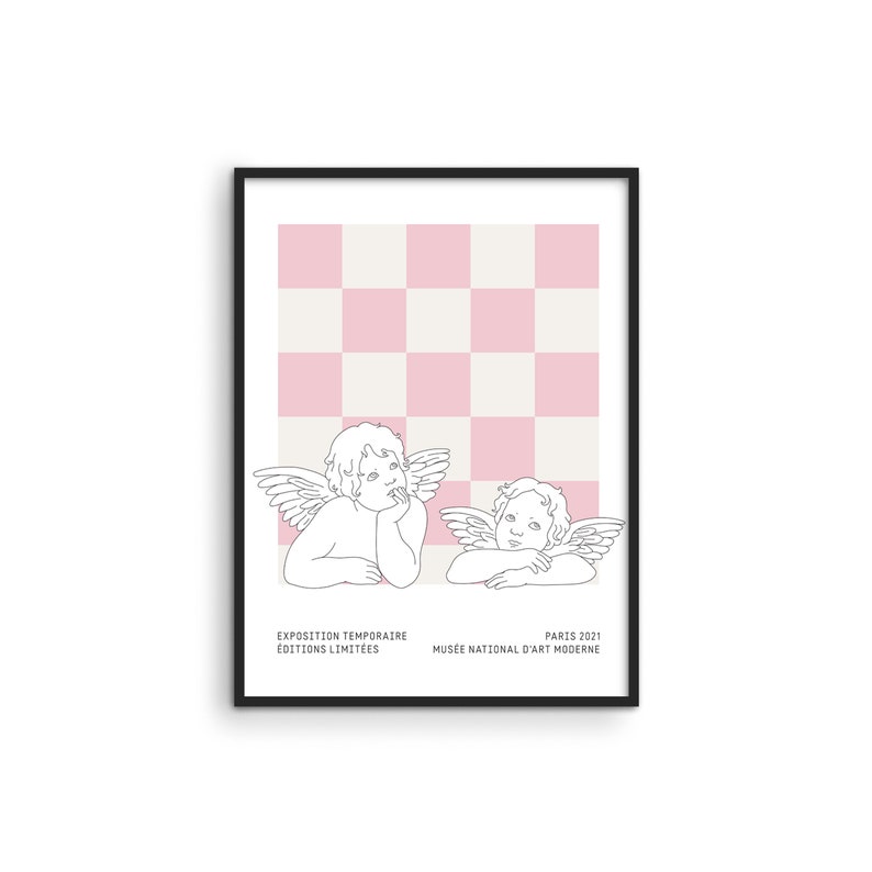 Renaissance Cherub Print: Pink Checkered Pastel Decor - Etsy