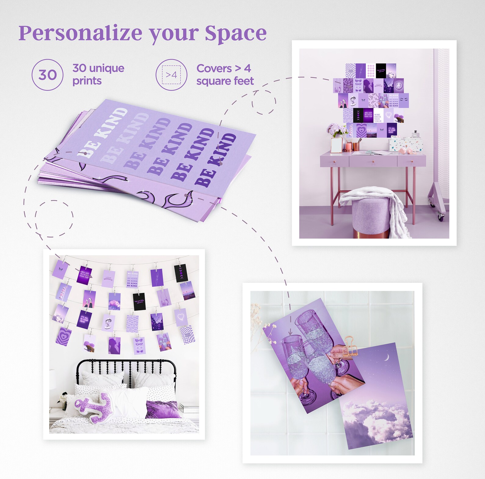 Haus and Hues Purple Wall Collage Kit Set of 50 Aesthetic - Etsy