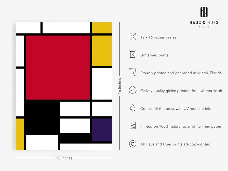 Piet Mondrian Geometric Art - Etsy