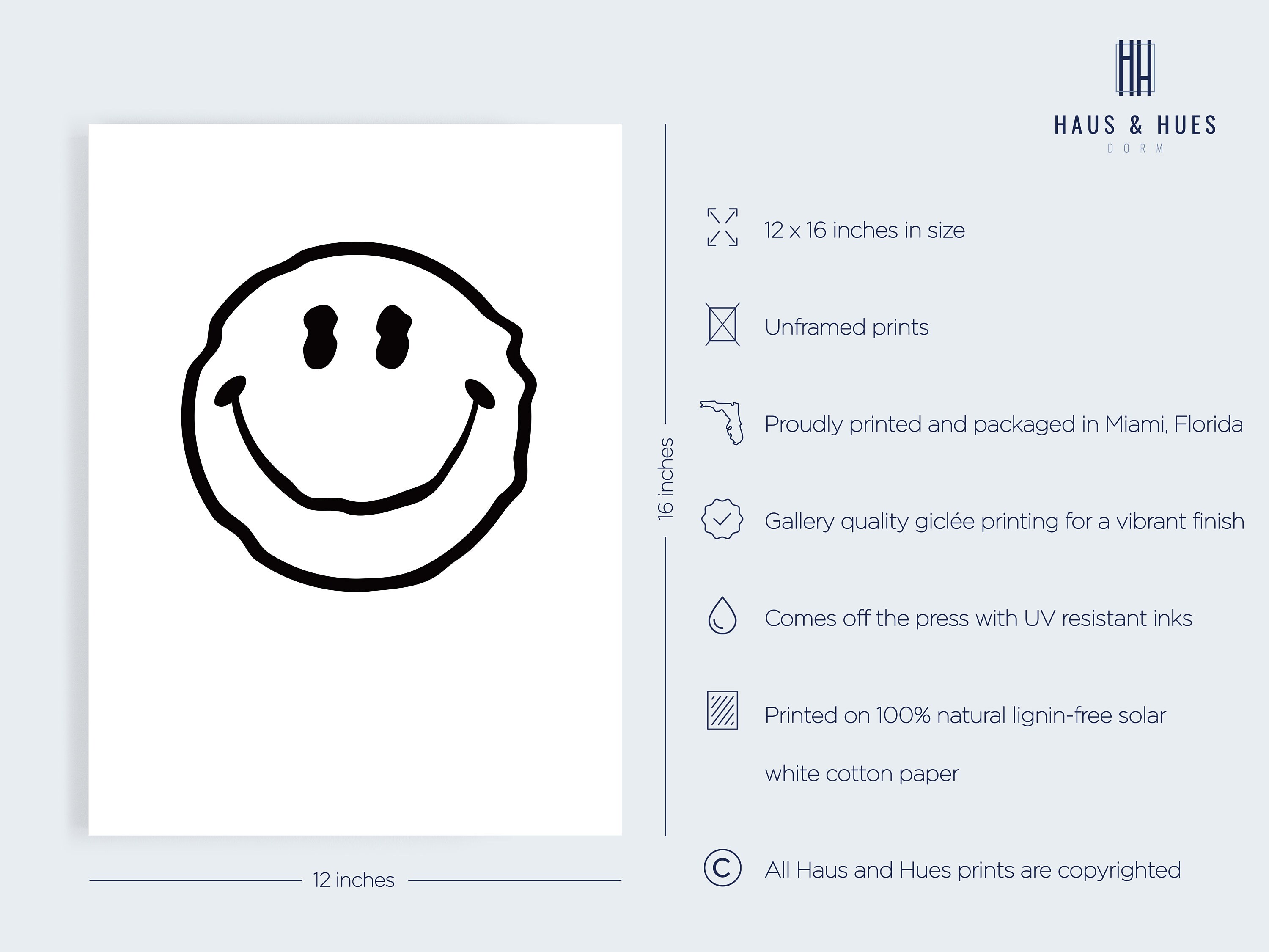 Smiley Face Poster White Wavy Smiley By Haus and Hues Cool | Etsy