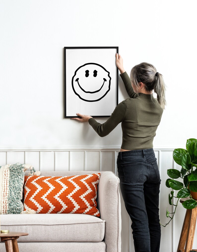 Smiley Face Poster White Wavy Smiley by Haus and Hues Cool - Etsy
