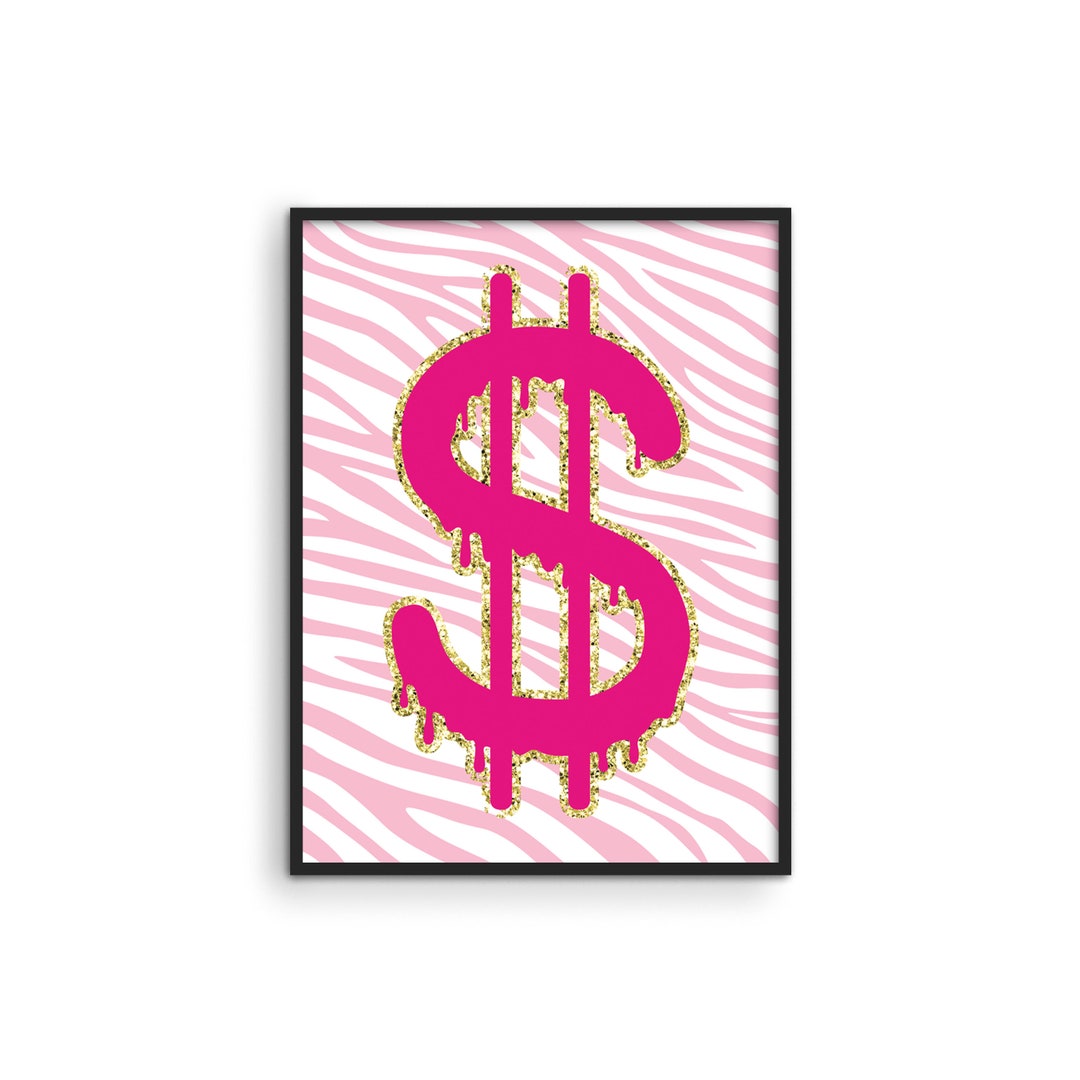Pink Dollar Sign Poster: Preppy Zebra Print Wall Art - Etsy