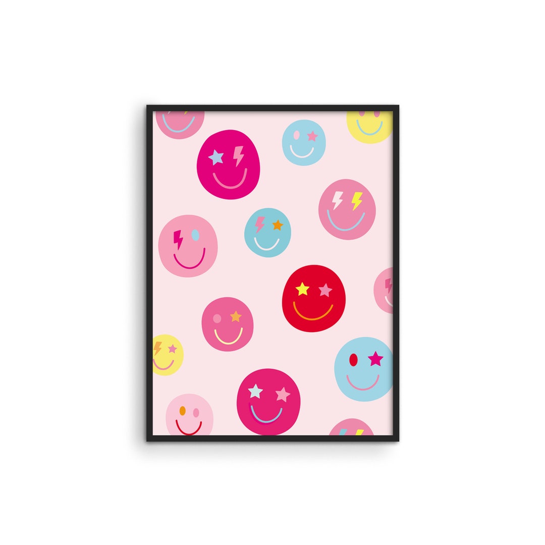 Smiley Face Poster: Preppy Pink Wall Art for Teen Girls - Etsy