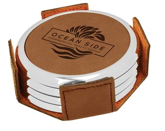 Personalized Tan/black Leatherette Coaster Set Laser | Etsy