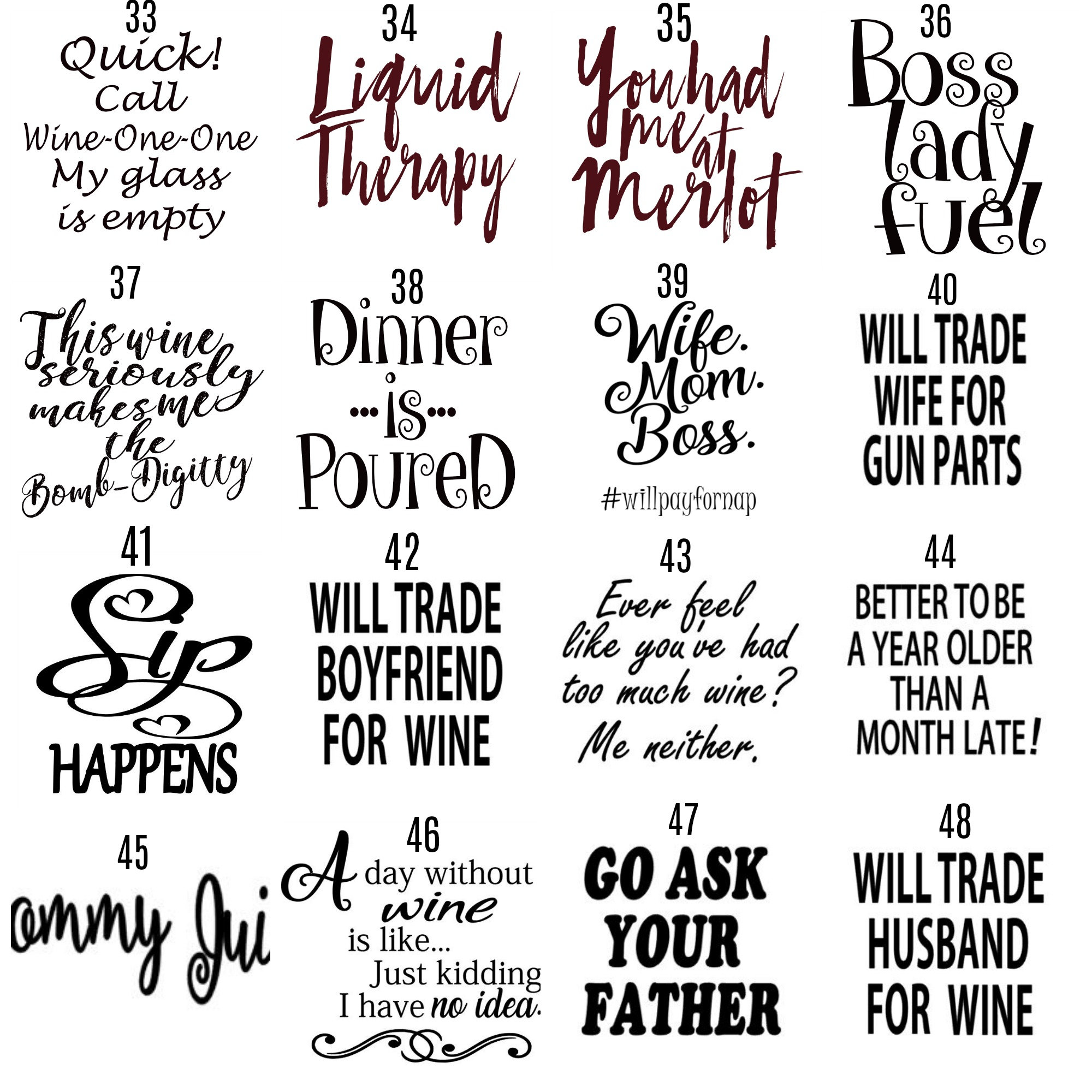 Laser Engraved Wine Glass Funny Wine Sayings Set 1 Etsy