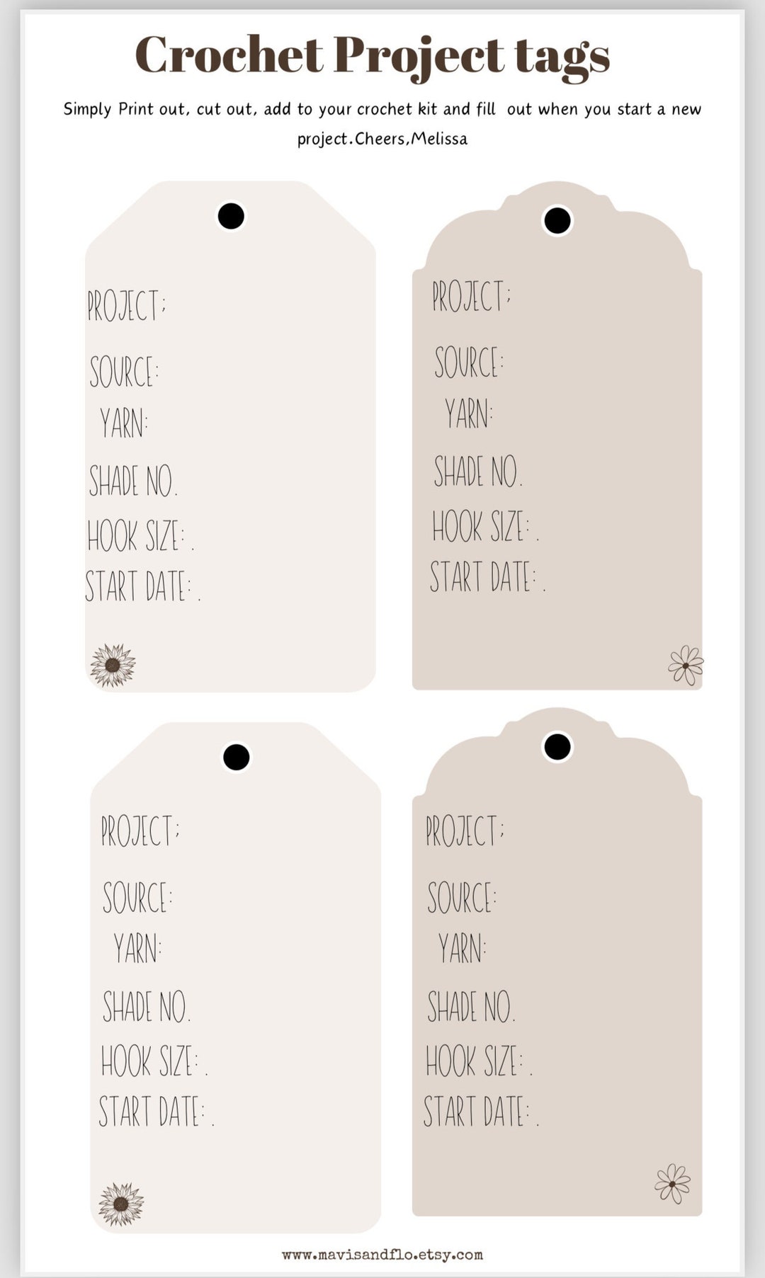 Crochet Project Tags, Crochet Tags for Projects, Instant Download ...