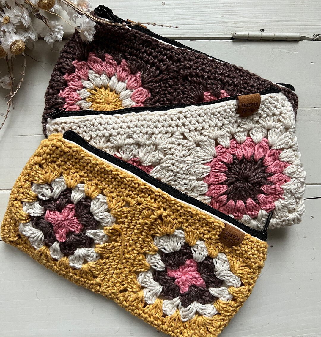 Sunflower Crochet Bag,ready to Send, Handy Zipper Bag, Make up Bag ...