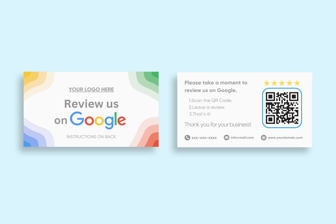 Google Review QR Code Business Cards Personalized, Custom Design ...