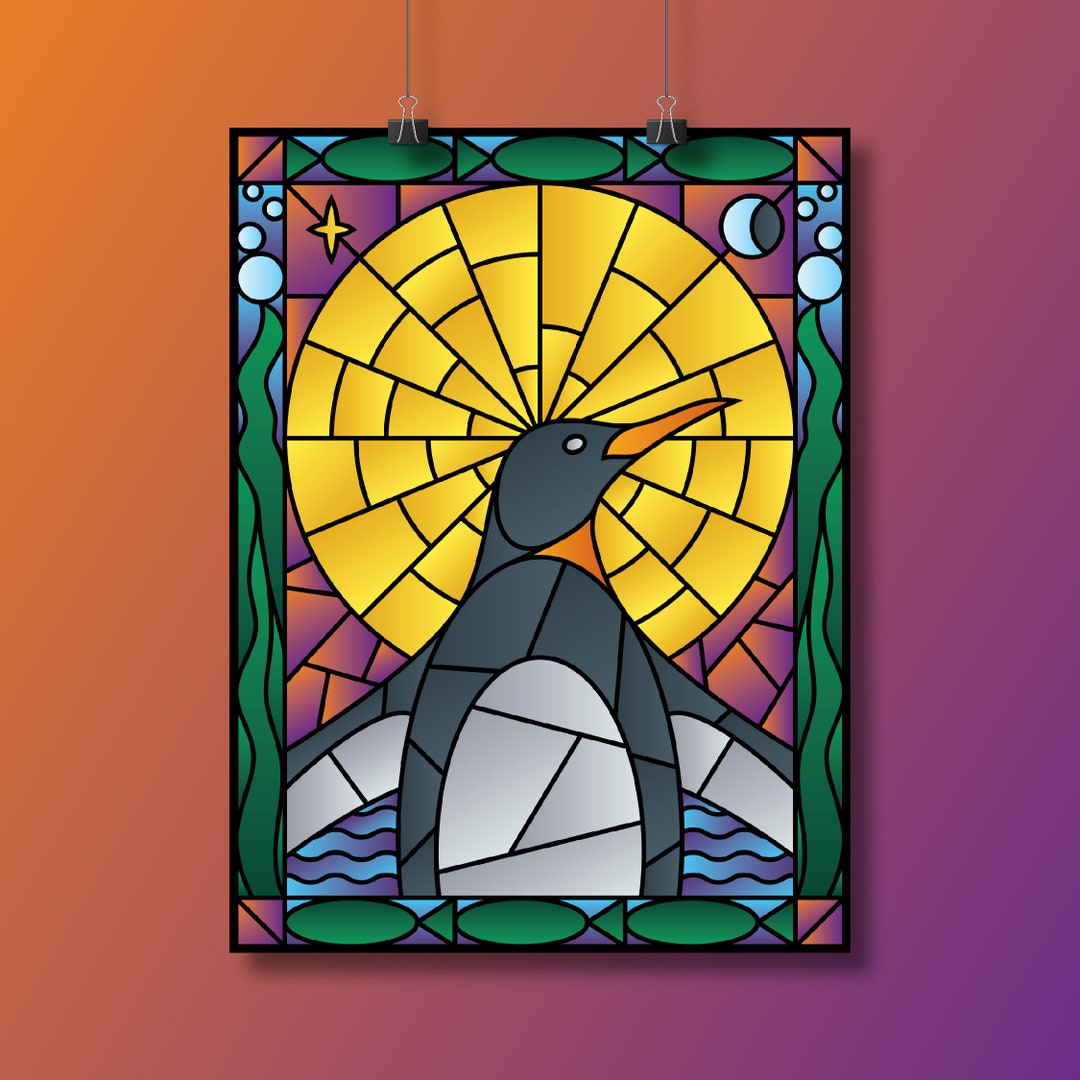 Stain Glass Penguin Poster Digital - Etsy