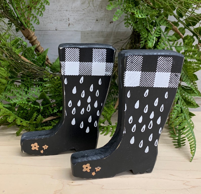 Wood Rain Boots Spring Tiered Tray Decor | Etsy