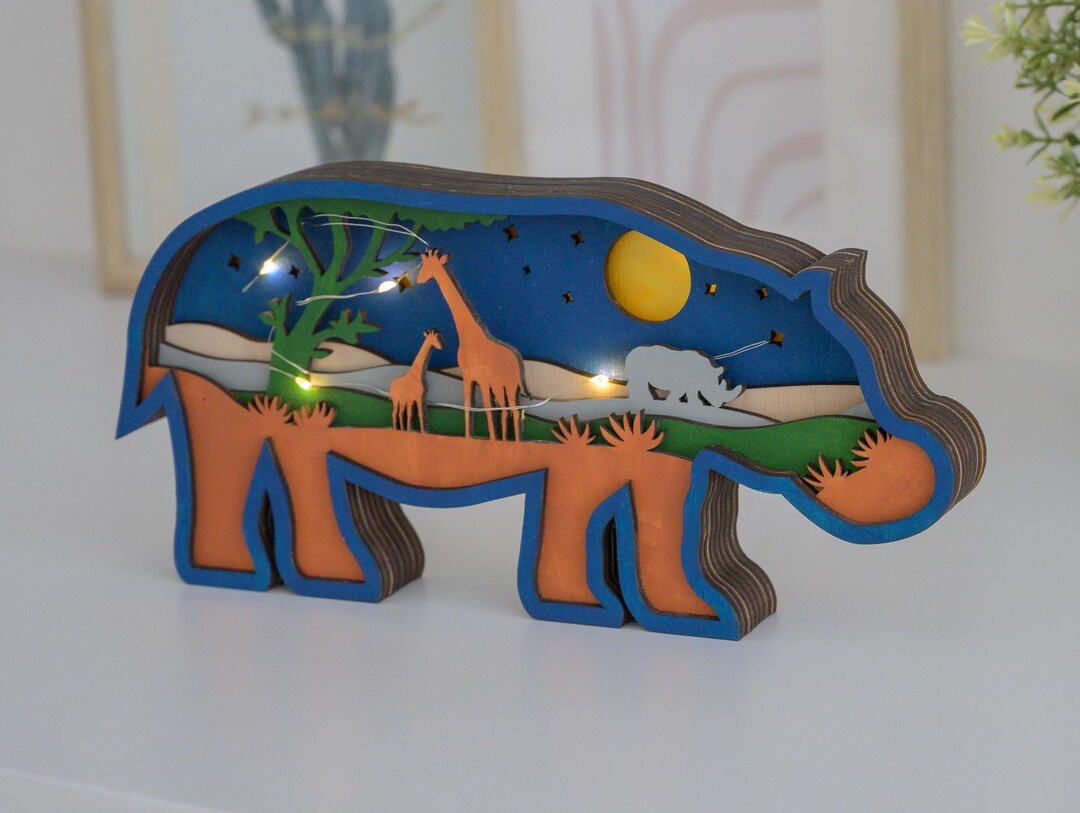 3D Carved Wooden Hippo Lamp Beauty of Nature Into Your Space - Wooden ...