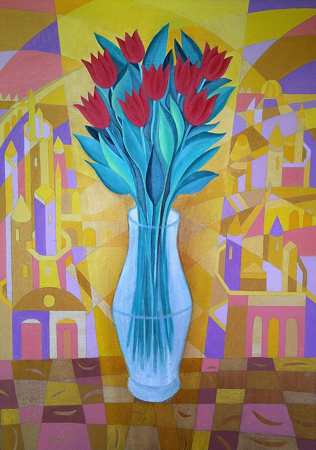 Large Artwork Cubist Flower Painting , Free Shipping.nursery Art ...